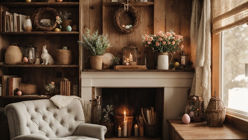 Virtual Background of a Rustic Spring Home Mantel for Zoom, MS Teams ...