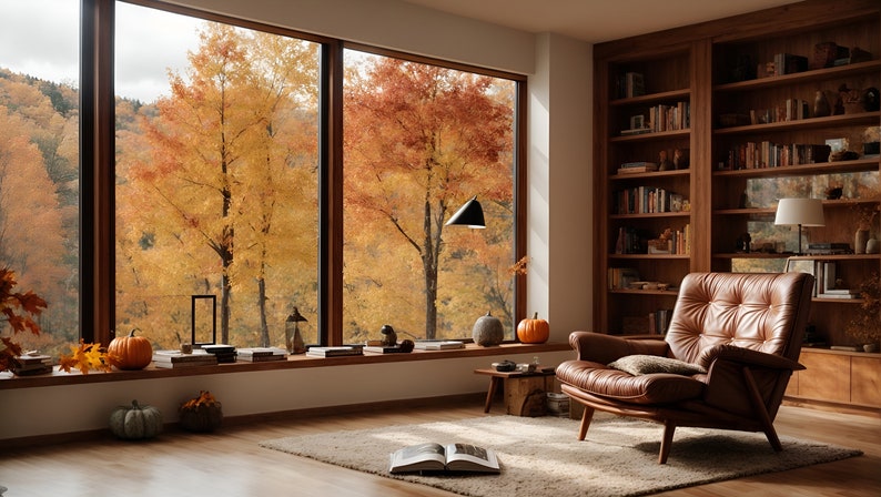 Fall Trees Window Background for Zoom Meetings, New England Fall ...