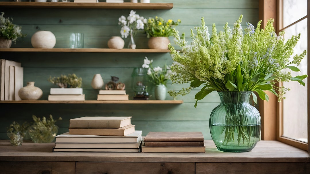 Rustic Spring Minimalist Bookshelf Background for Zoom, MS Teams, Webex ...