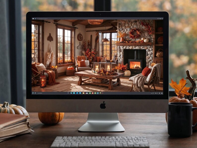 Zoom Background Rustic Fall Home Living Room Virtual Office, Cozy ...