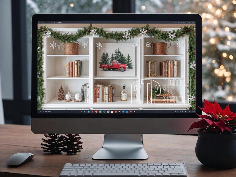 Winter Bookshelf Virtual Background Zoom Meetings, Christmas Themed ...