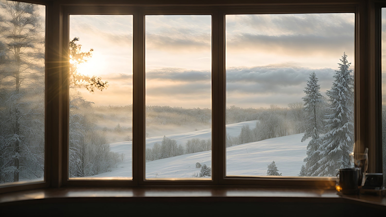 Virtual Winter Sunrise Background for Meetings, A Wintery Window ...