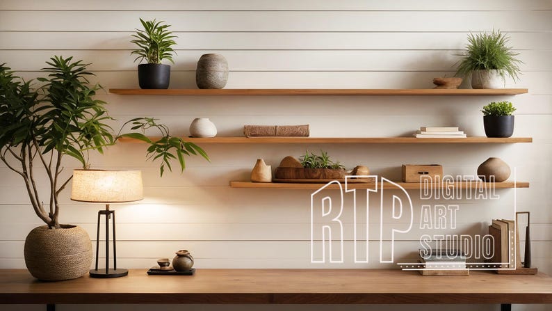 Zen Bookshelf Zoom Background, Calming Home Office Backdrop (digital ...
