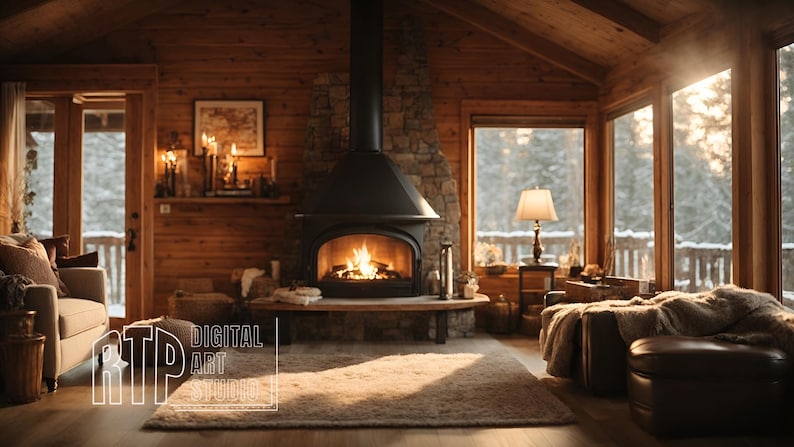 Virtual Winter Cozy Inviting Rustic Cabin Background for Zoom, MS Teams, Webex, Skype, Cozy ...