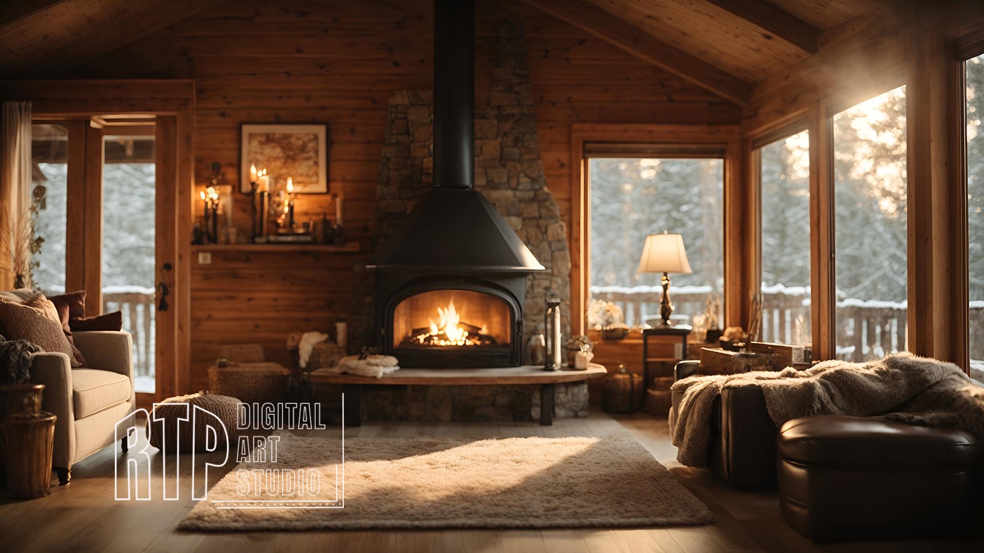 Virtual Winter Cozy Inviting Rustic Cabin Background for Zoom, MS Teams ...