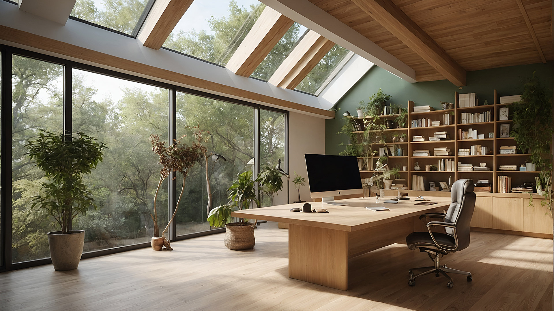 Zoom Background Loft Office With Skylights and Bookshelves for Zoom, MS Teams, Webex, Skype, and ...