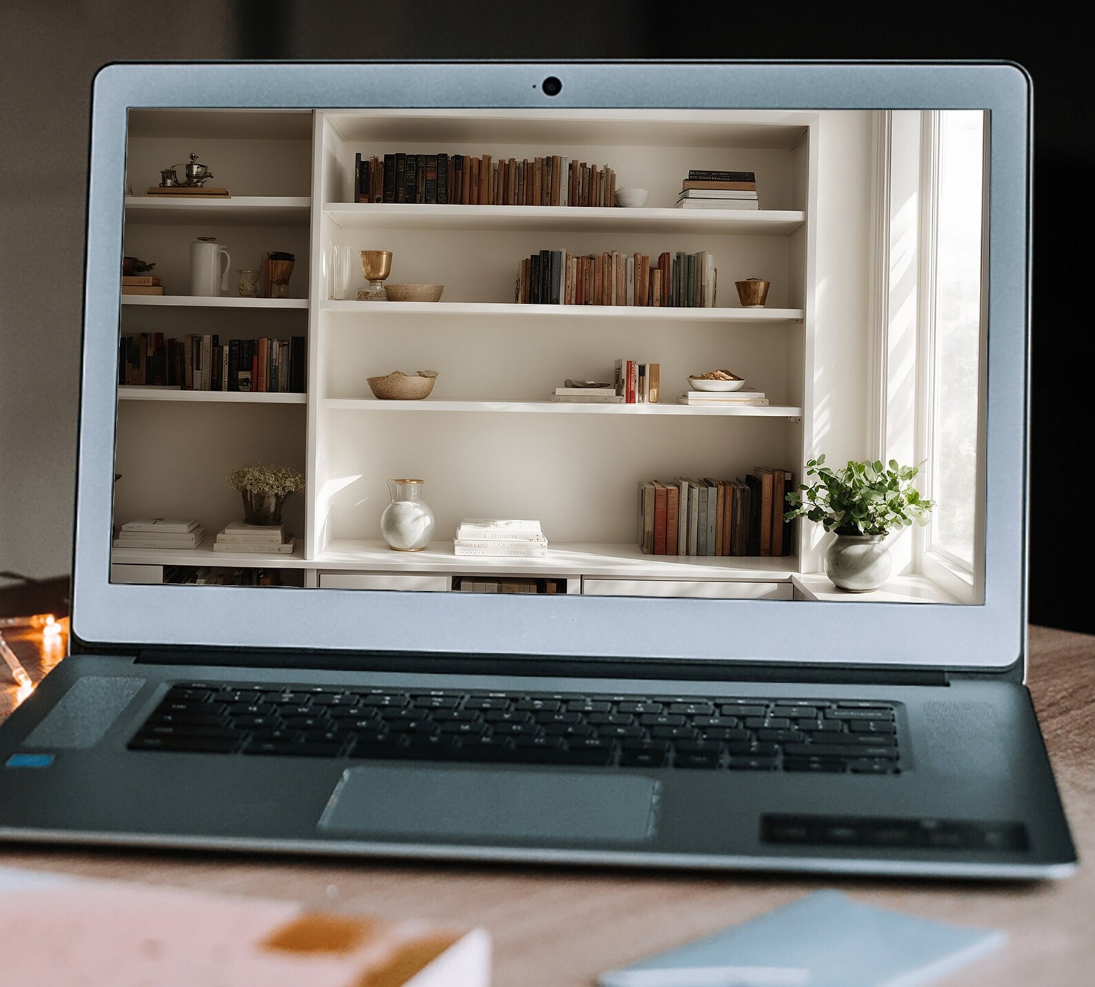 Zoom Background White Bookshelf and Window, Virtual Home Office ...