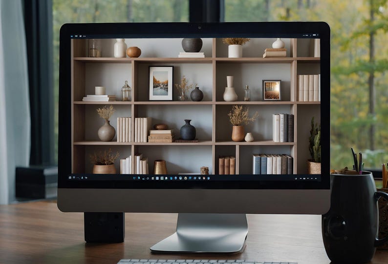 Modern Home Office Virtual Bookshelf Background for Zoom Meetings ...