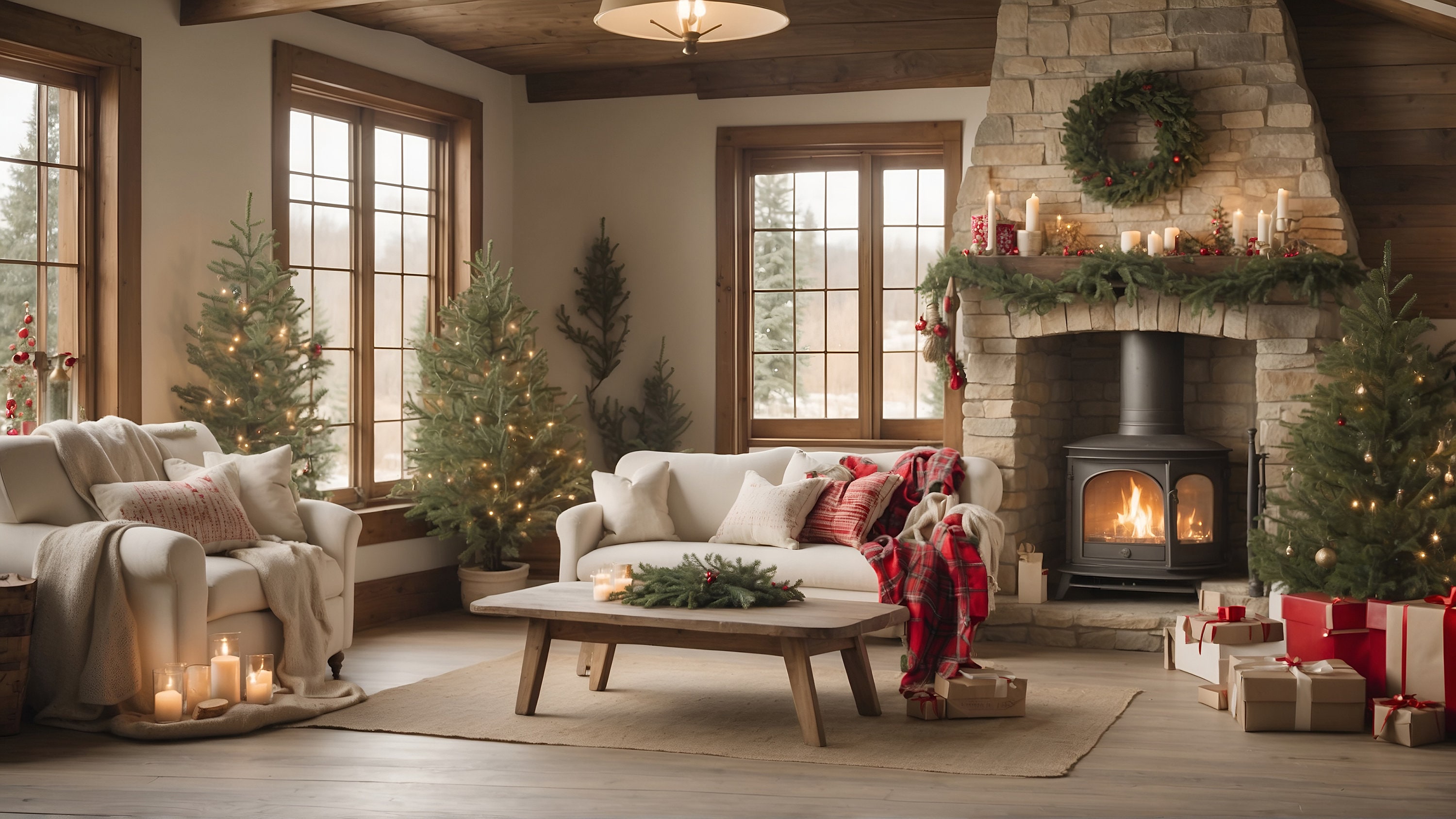 Zoom Background of Rustic Christmas Virtual Office for Computers in a 16:9 ratio, Virtual Meet ...