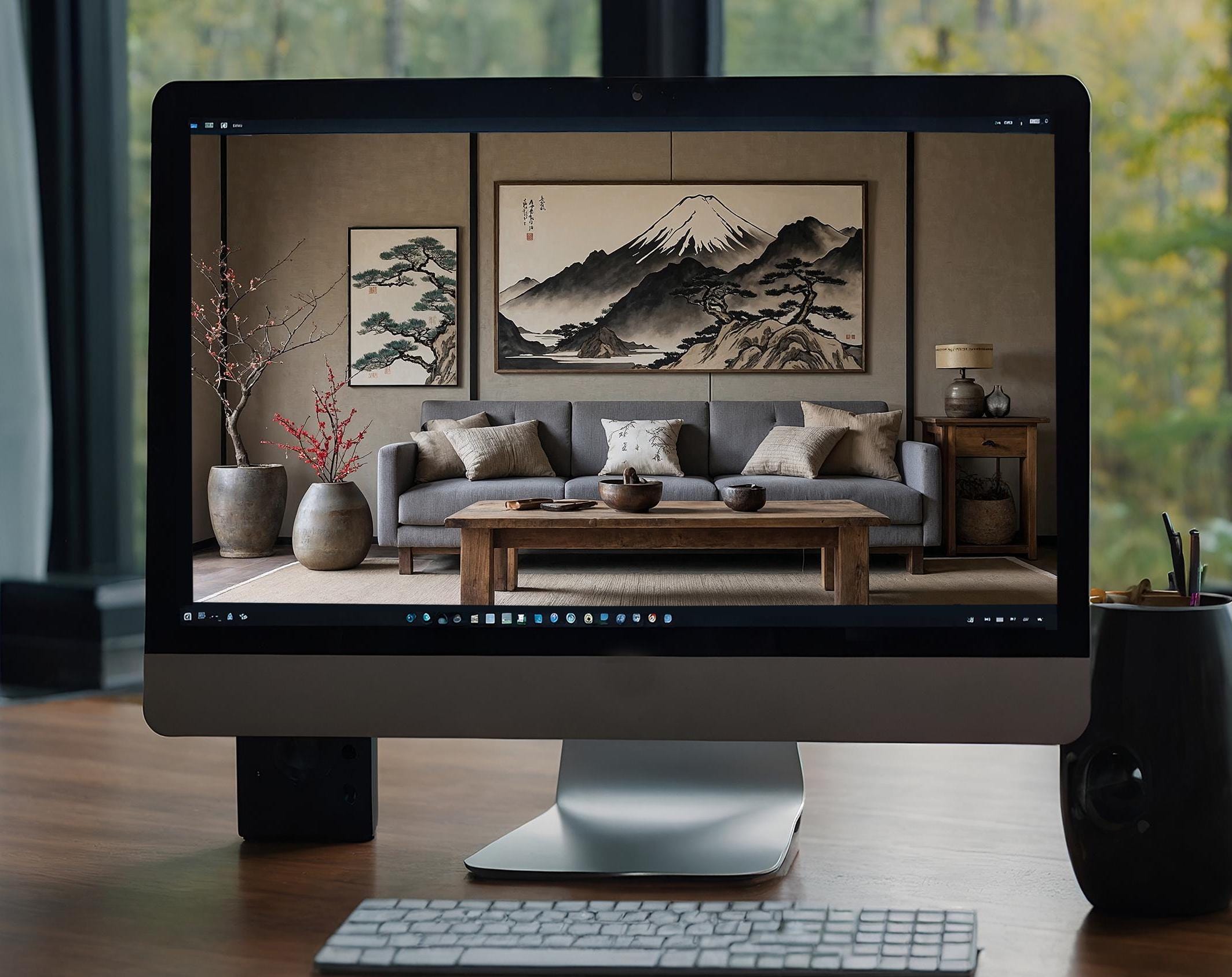 Japandi Wabi Sabi Style Background for Virtual Meetings, A Tranquil ...