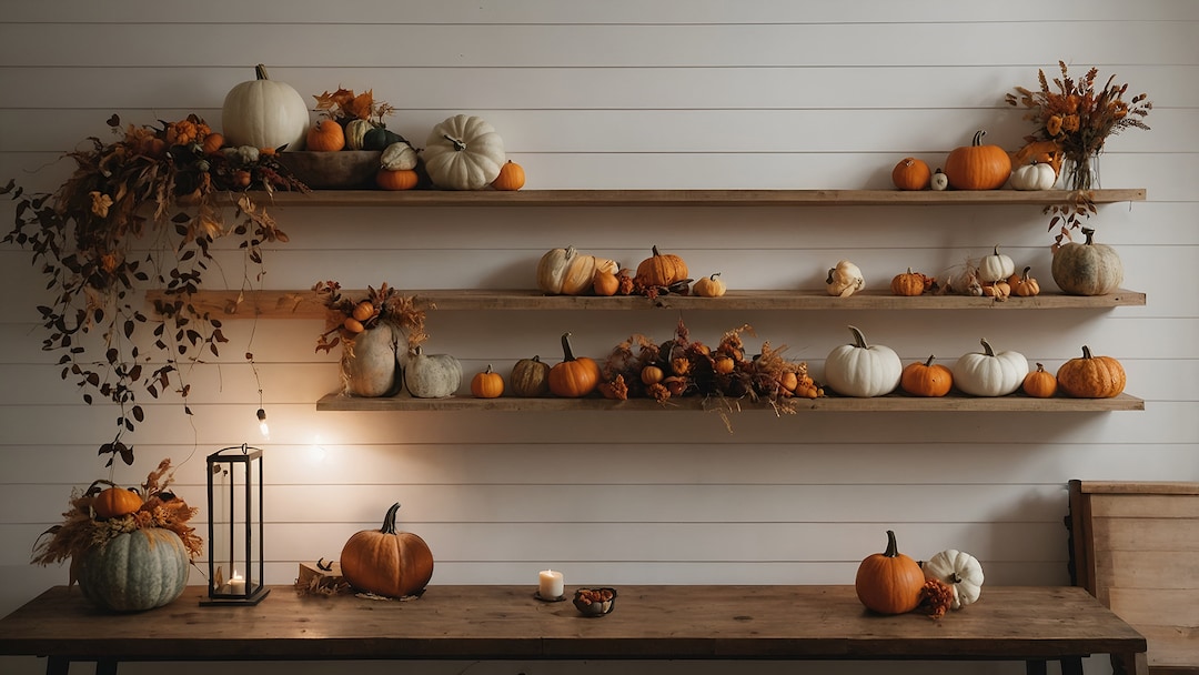 Virtual Background Autumn Bookshelf for Zoom Meeting, Fall Themed Home ...