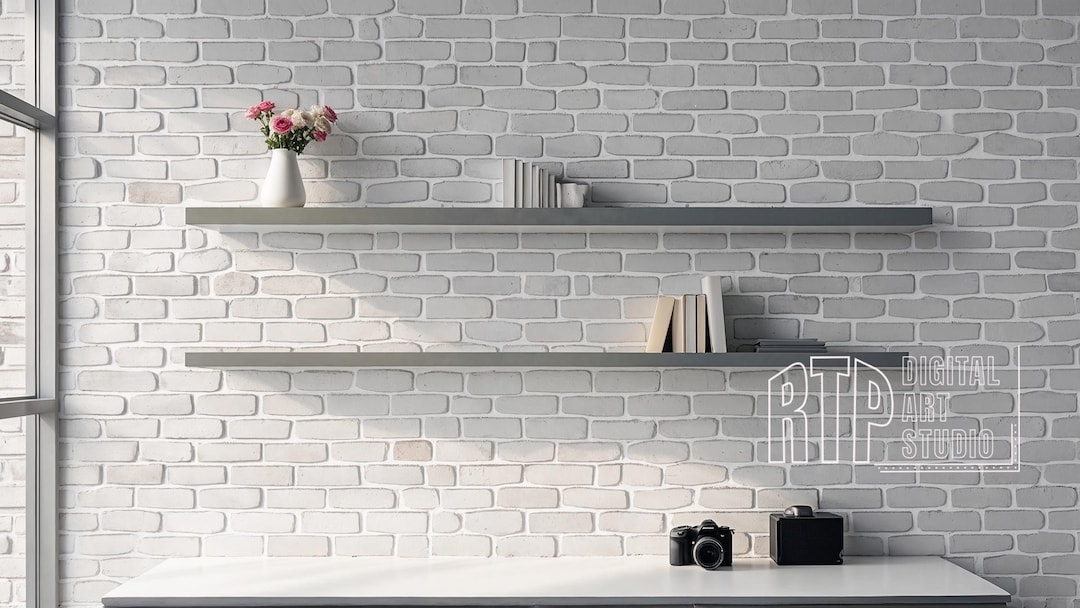 Minimalist White Brick Wall Home Office Background for Zoom, Teams ...