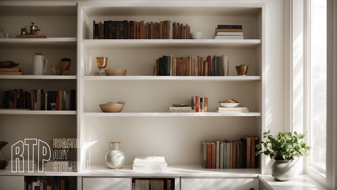 Zoom Background White Bookshelf and Window, Virtual Home Office ...