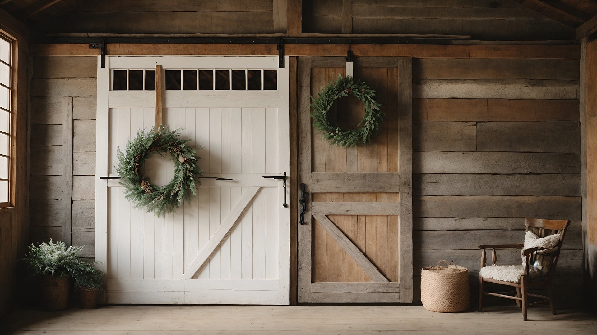 Virtual Background for Zoom Meetings, Winter Barn Door Background for ...