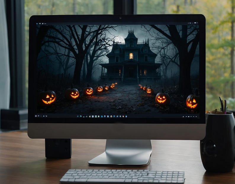 Halloween Zoom Background Haunted Mansion Spooky Virtual Backdrop MS ...