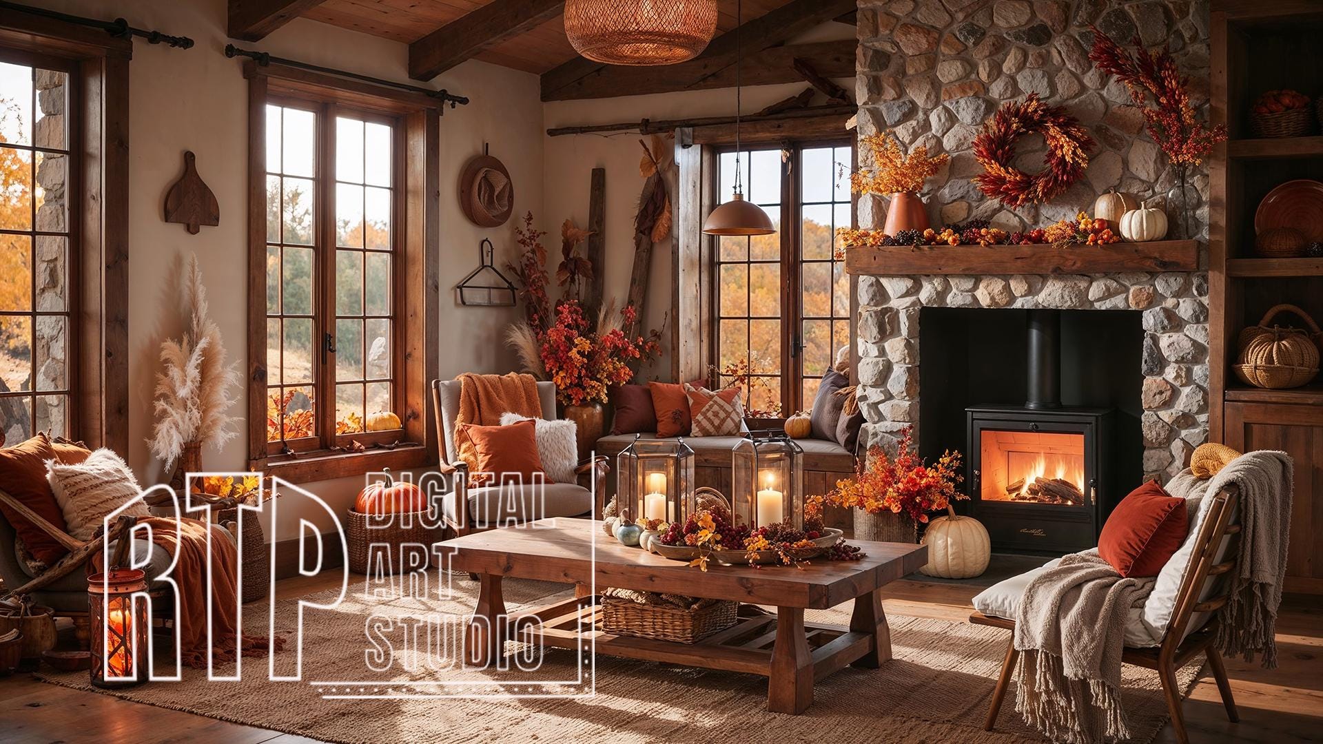 Zoom Background Rustic Fall Home Living Room Virtual Office, Cozy ...