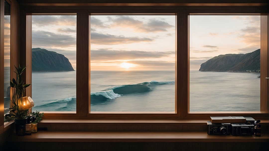 Ocean View Home Zoom Background Virtual Office for Online Meetings in ...