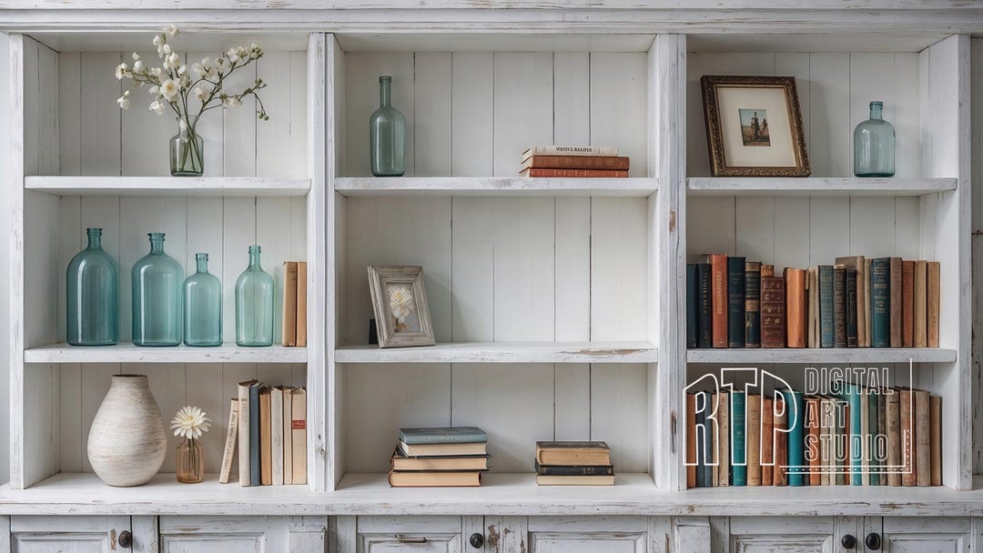 Zoom Background Minimalist Rustic White Spring Bookcase, Virtual Home ...