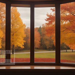 Autumn Virtual Background for Zoom Meetings, Fall Colors Window View ...