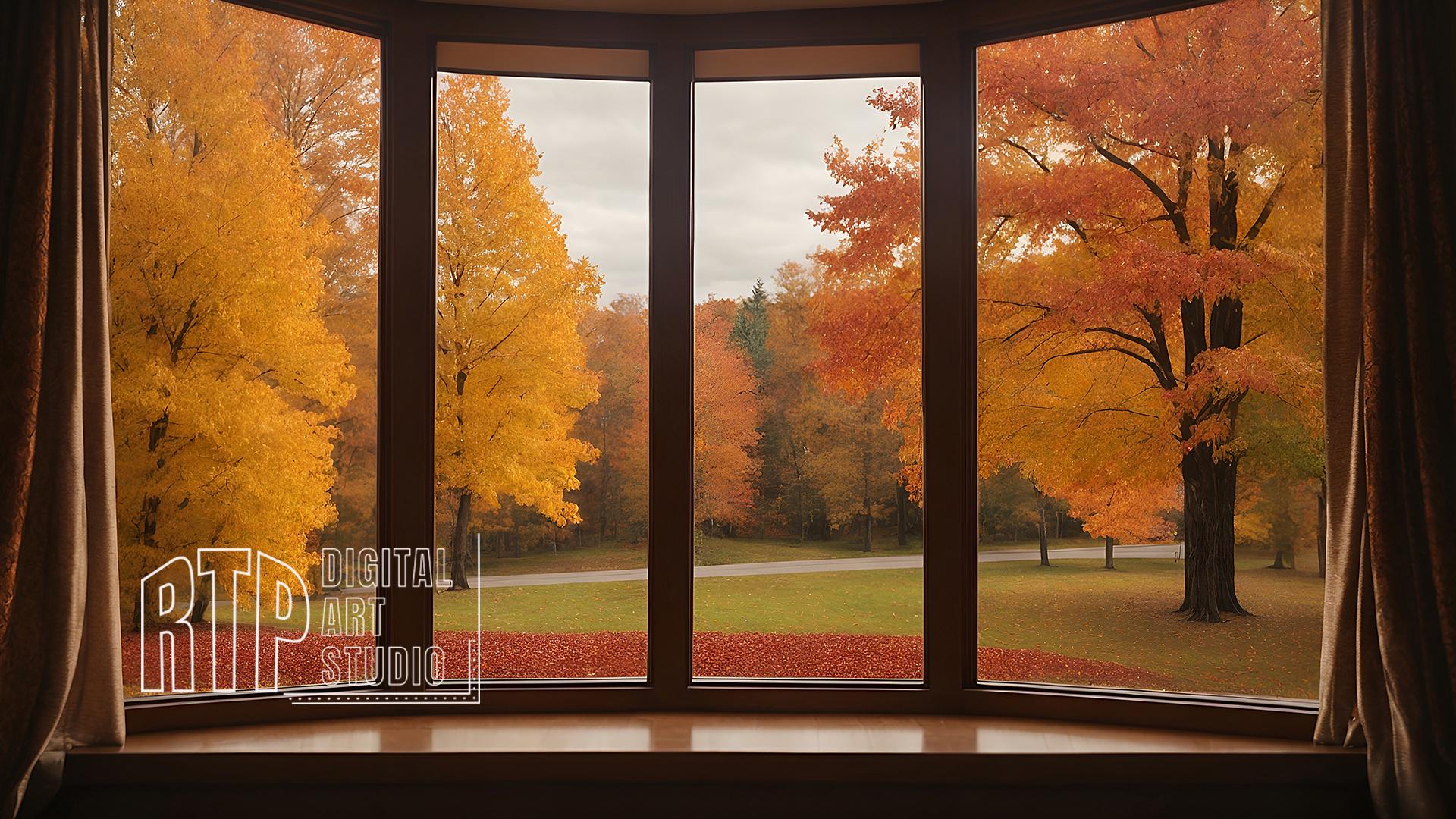 Autumn Virtual Background for Zoom Meetings, Fall Colors Window View ...