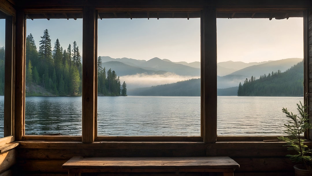 Lake View Zoom Background Virtual Office for Meetings, Cozy Cabin ...