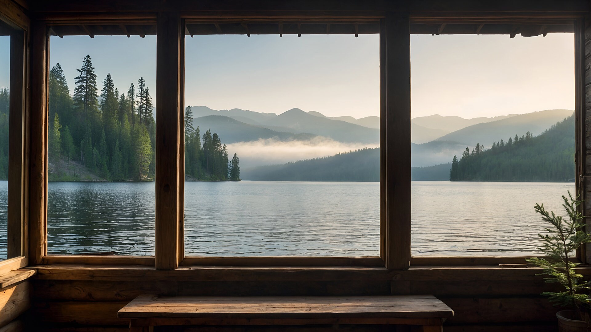 Lake View Zoom Background Virtual Office for Meetings, Cozy Cabin ...