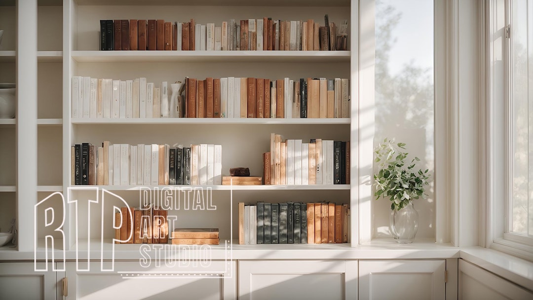 Virtual Background White Bookshelf Bundle Set of Five Home Office Professional Backgrounds in 16 ...