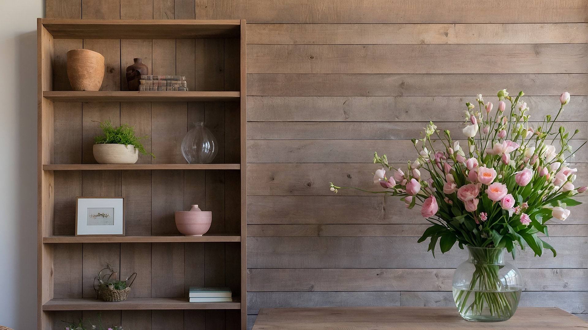 Virtual Background Spring Bookshelf for Zoom Meetings, Floral Home ...