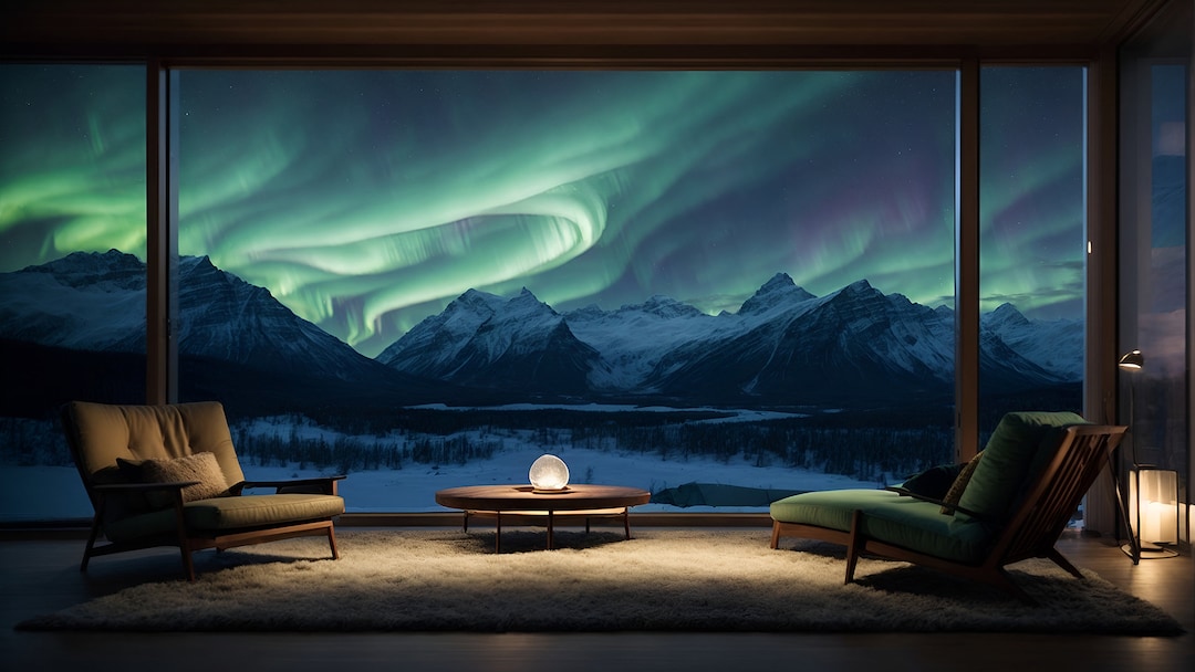 Virtual Winter Office Background for Meetings, Northern Lights Backdrop ...