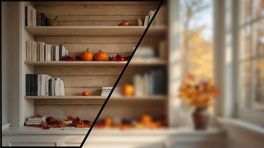 Autumn Blurred and Normal Bookshelf Background for Zoom Meetings, Two ...