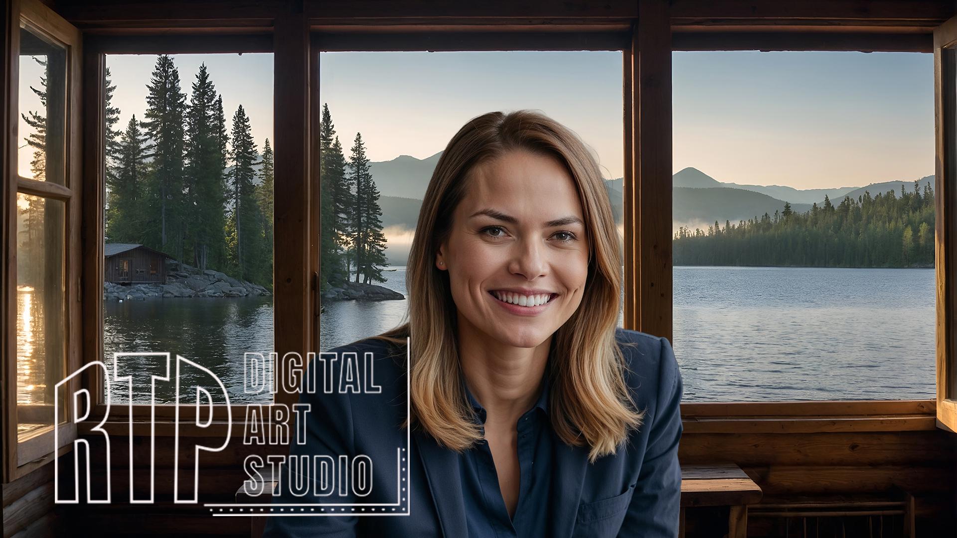 Lake View Zoom Background Virtual Office for Meetings, Cozy Cabin ...