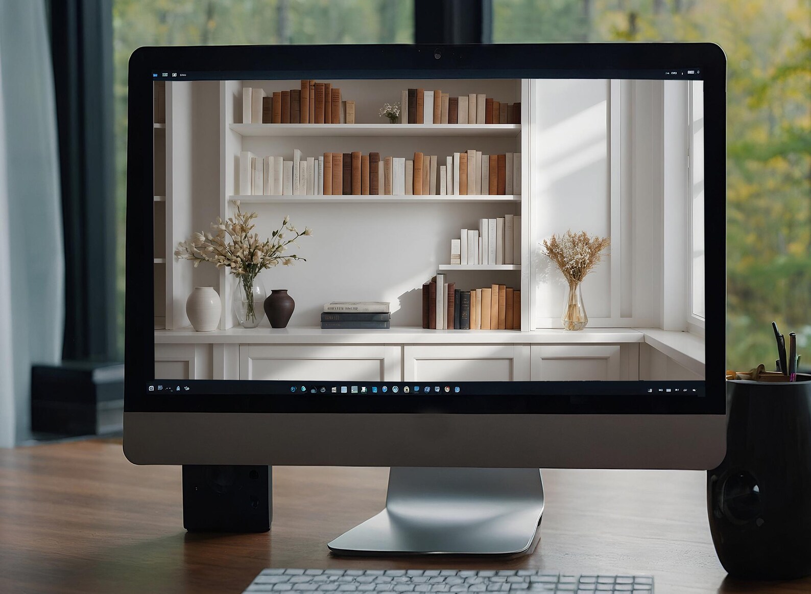 Professional White Shelving and Natural Window Light, Modern Background ...