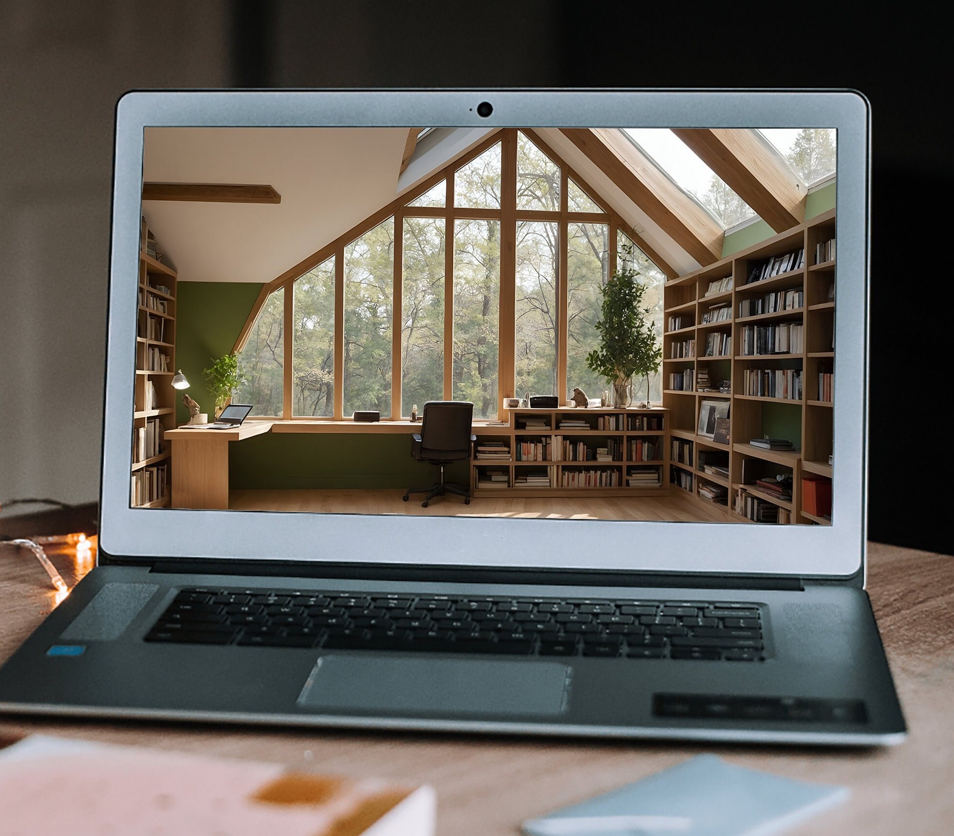 Zoom Background Loft Office With Skylights and Bookshelves for Zoom, MS ...