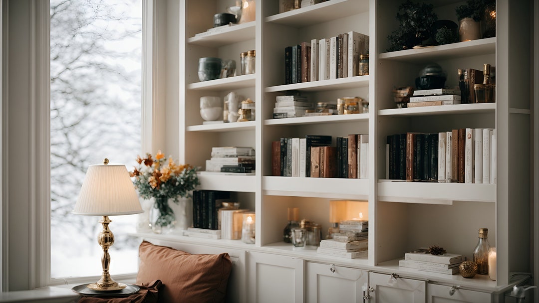 Virtual Winter Office Background for Meetings, A Home Bookshelf ...