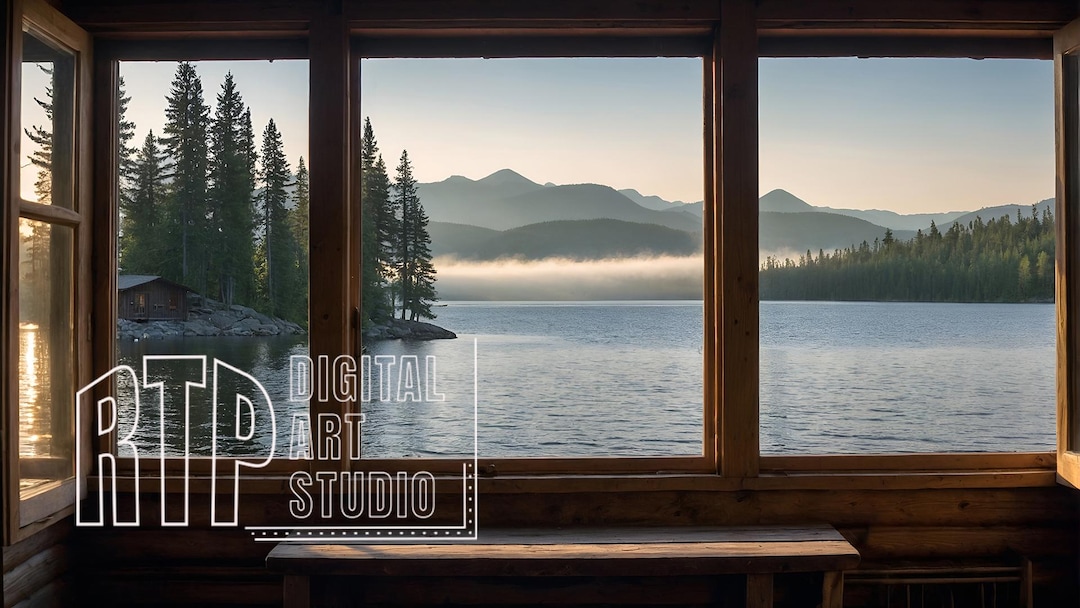 Lake View Zoom Background Virtual Office for Meetings, Cozy Cabin ...