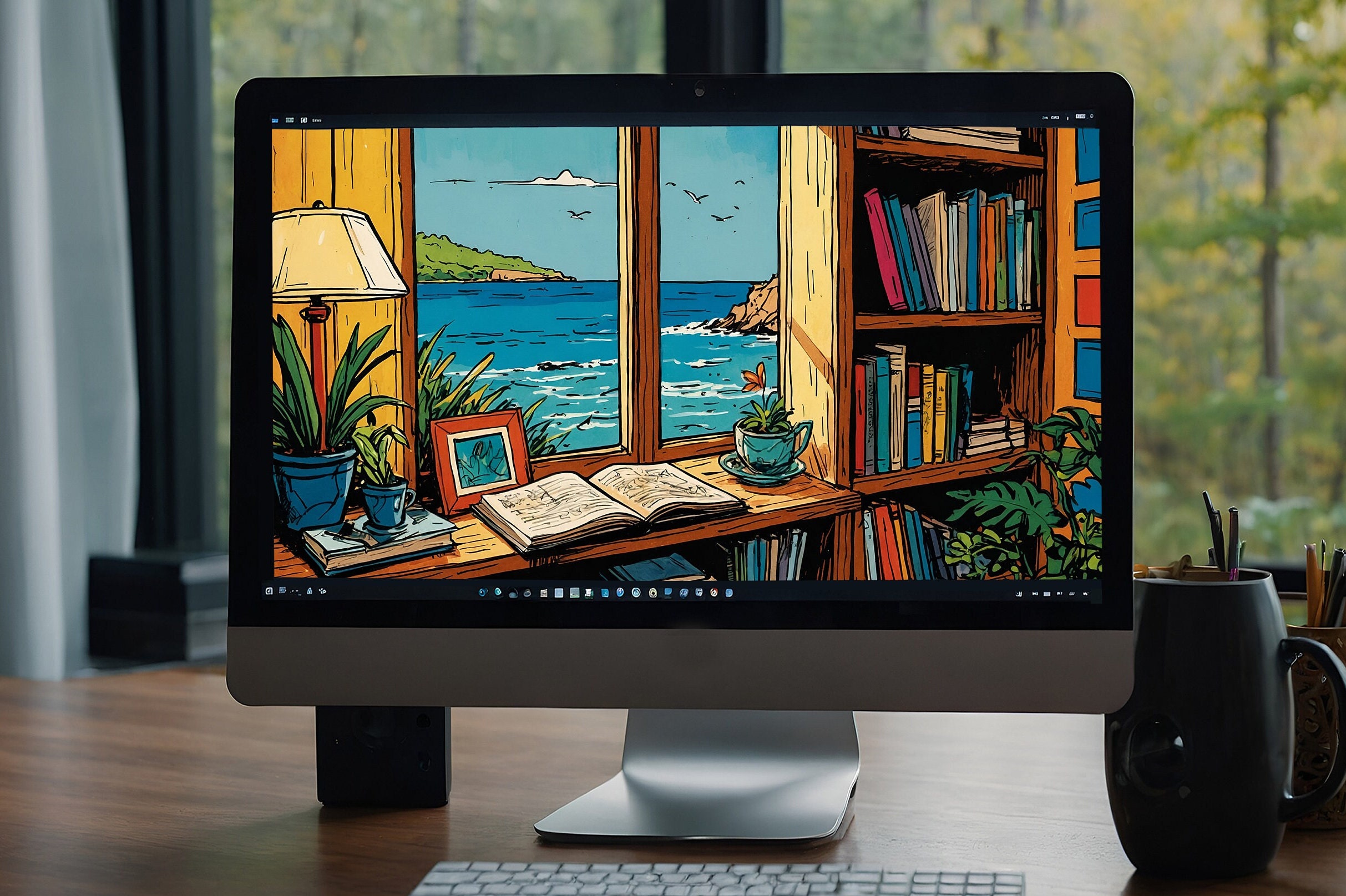 Vintage Comic Style Virtual Background for Zoom Meetings, Home Office ...