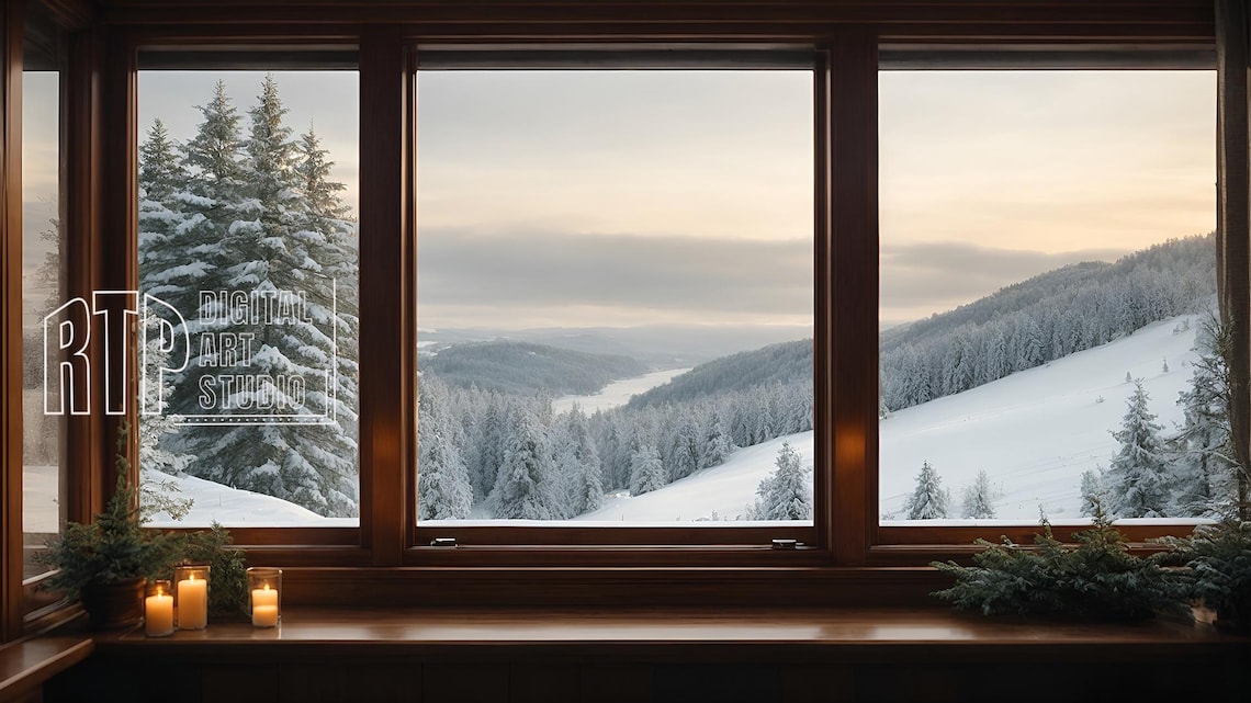 Winter Virtual Background for Zoom Meetings, Winter Window Backdrop for ...
