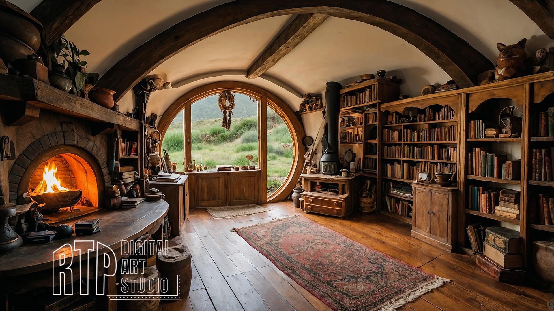 Hobbit House Zoom Background, Whimsical Hobbiton Library Virtual ...