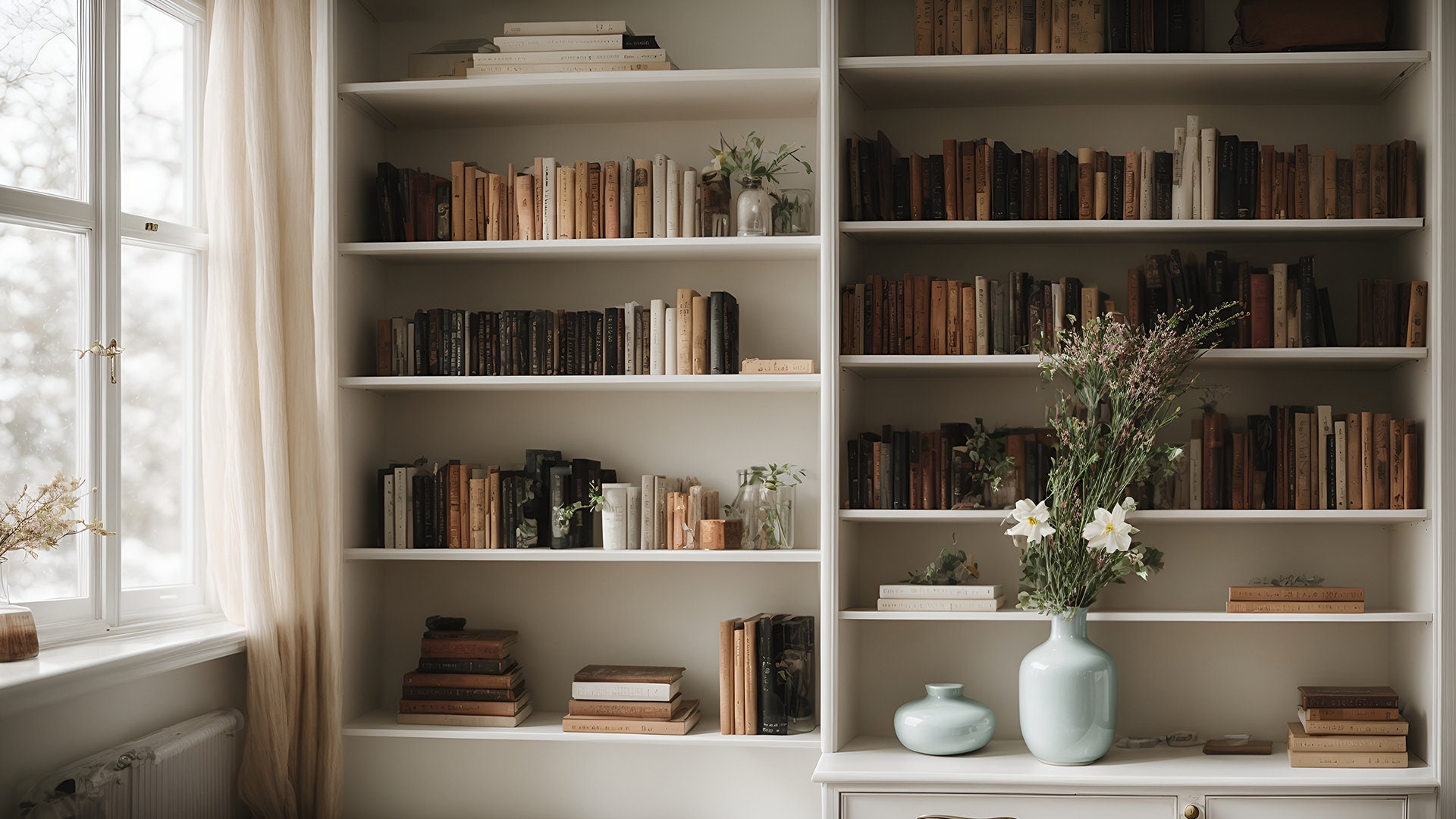 Virtual Winter Office Background for Meetings, A Home Bookshelf ...