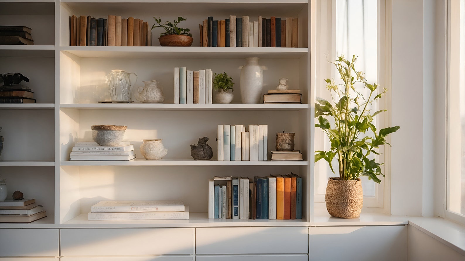 Zoom Background White Bookshelf and Window, Morning Light Virtual Home ...
