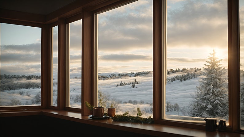 Virtual Winter Sunrise Background for Meetings, A Wintery Window ...
