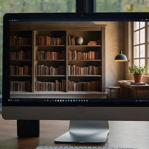 Zoom Background Vintage Bookshelf , Virtual Home Office Background for ...