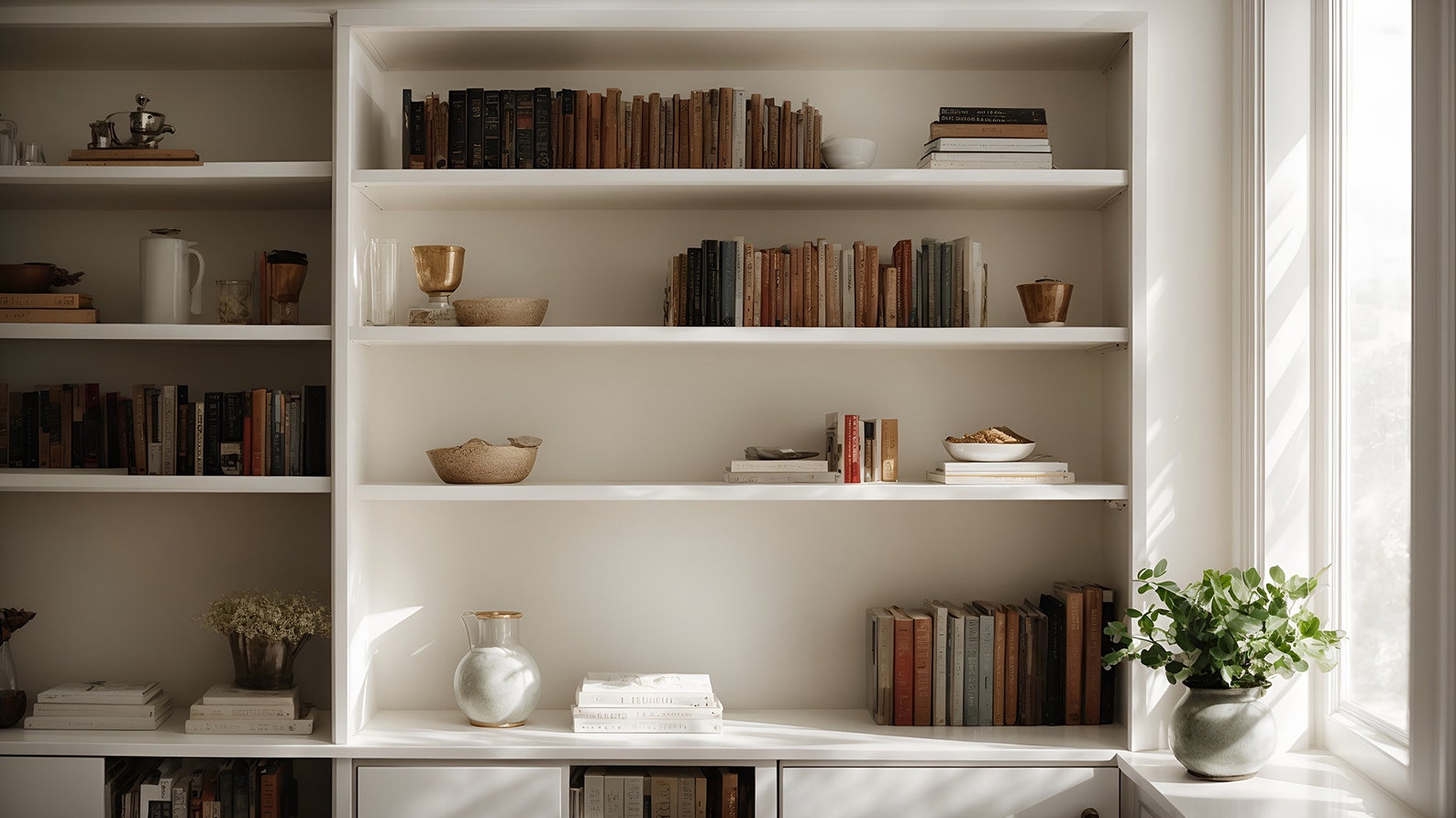 Zoom Background White Bookshelf and Window, Virtual Home Office ...