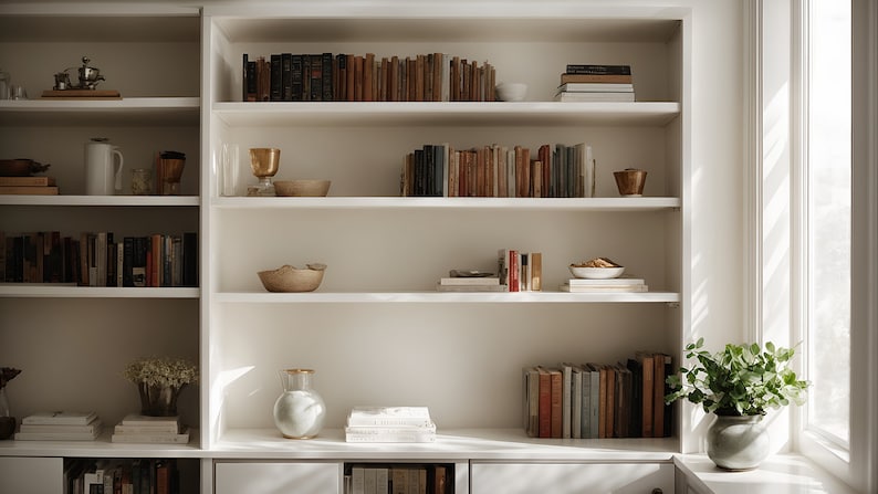 Zoom Background White Bookshelf and Window, Virtual Home Office ...