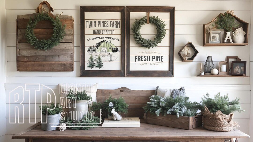 Cozy Winter Cottage Zoom Background Fresh Pine Wreaths, Virtual Home ...