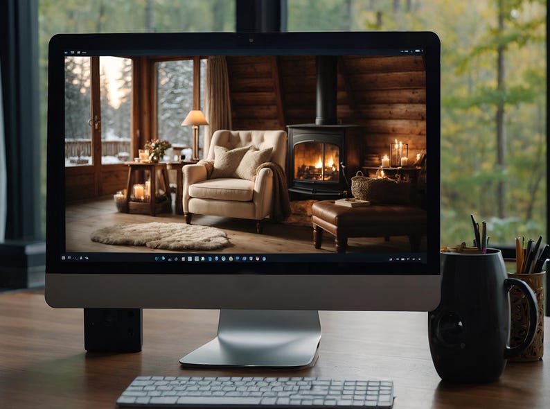 Virtual Winter Background for Meetings, Cozy Inviting Cabin Backdrop ...