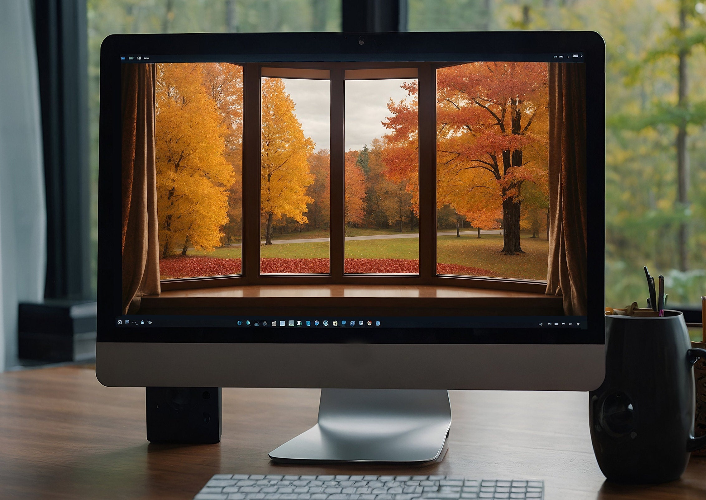 Autumn Virtual Background for Zoom Meetings, Fall Colors Window View ...