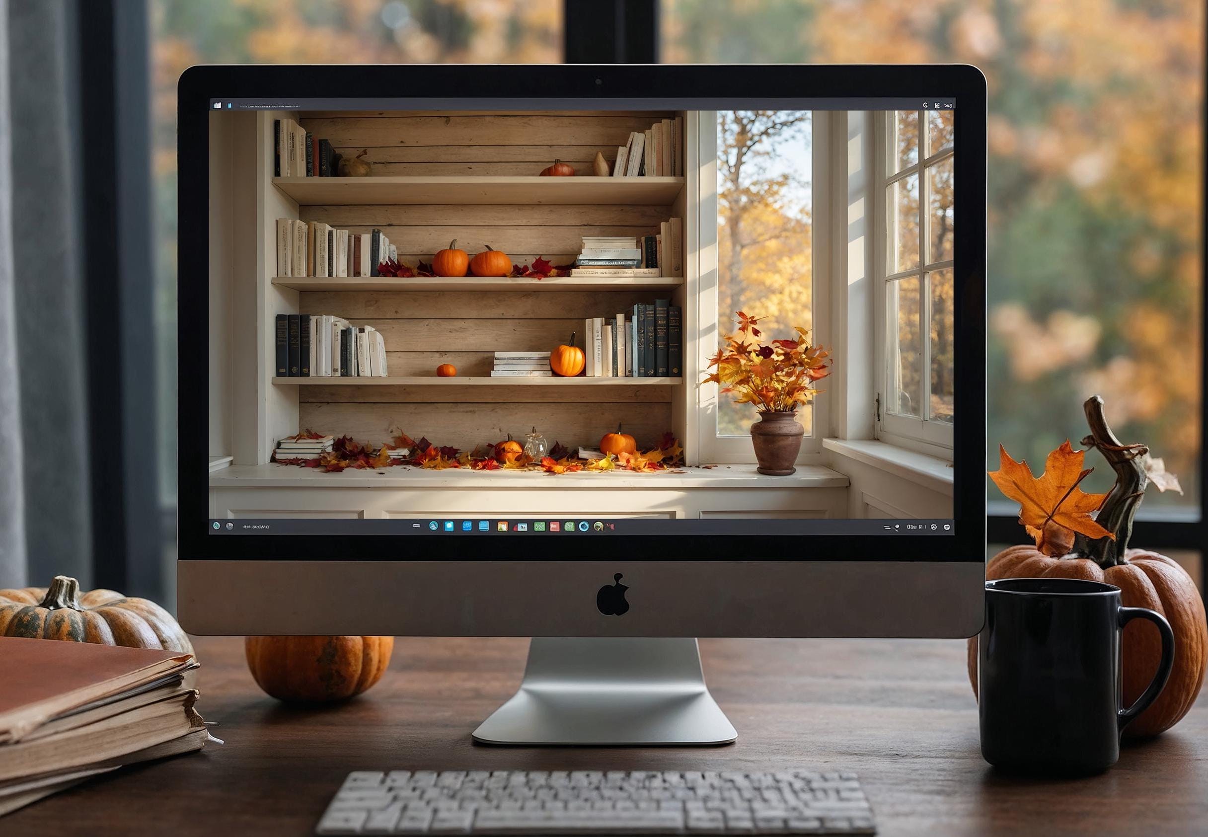 Autumn Bookshelf Virtual Background Zoom Meetings, Fall Themed ...