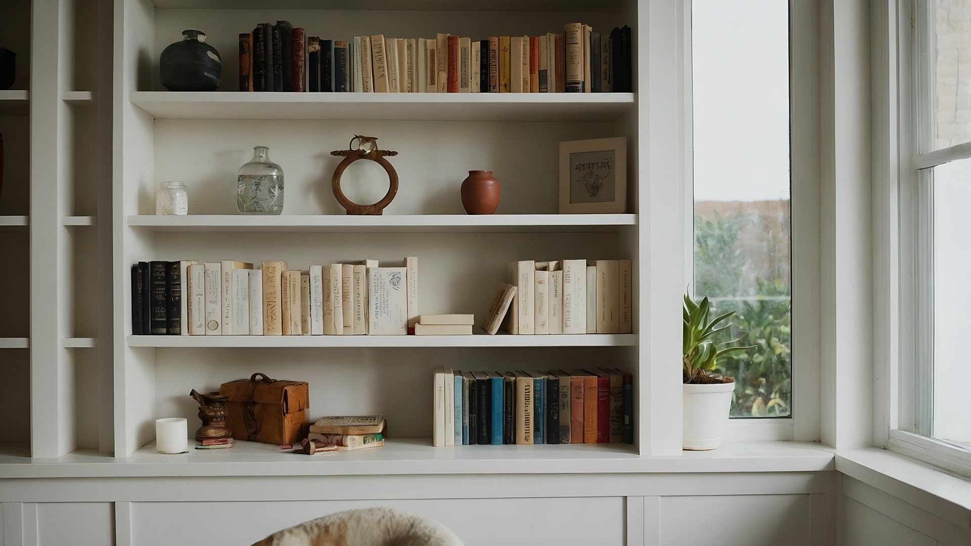 Zoom Background White Bookshelf Library and Window, Virtual Home Office ...