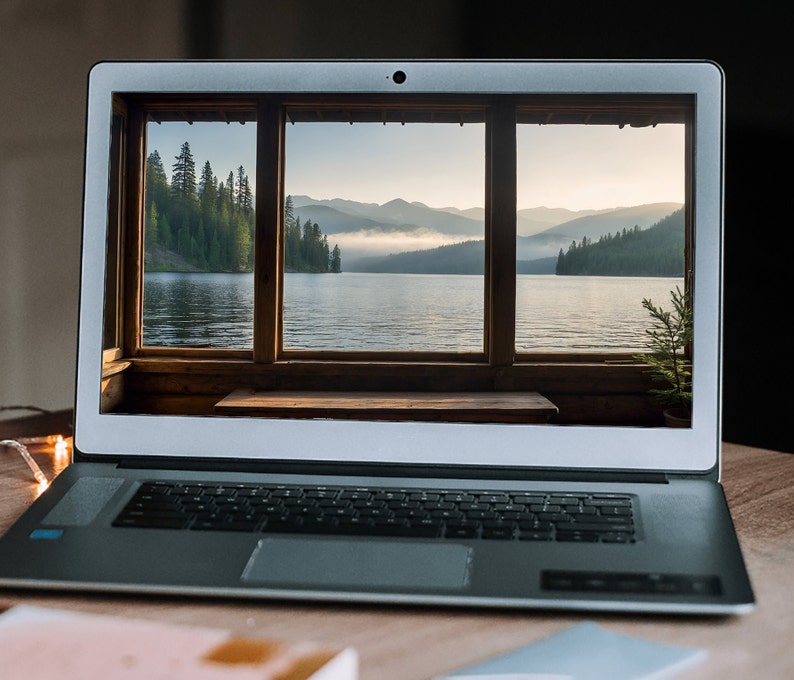 Lake View Zoom Background Virtual Office for Meetings, Cozy Cabin ...